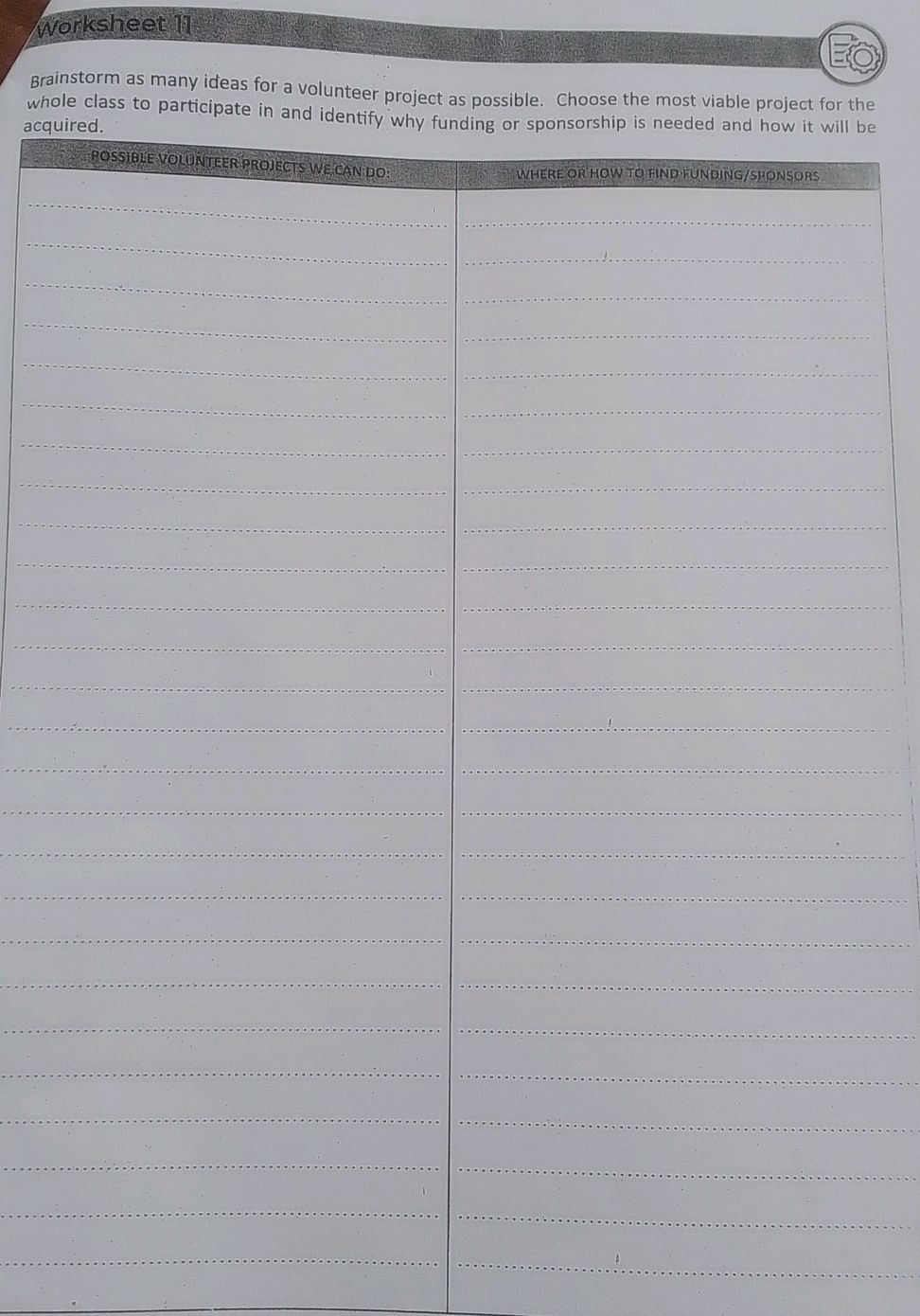 Worksheet 1 l Brainstorm as many ideas for | StudyX