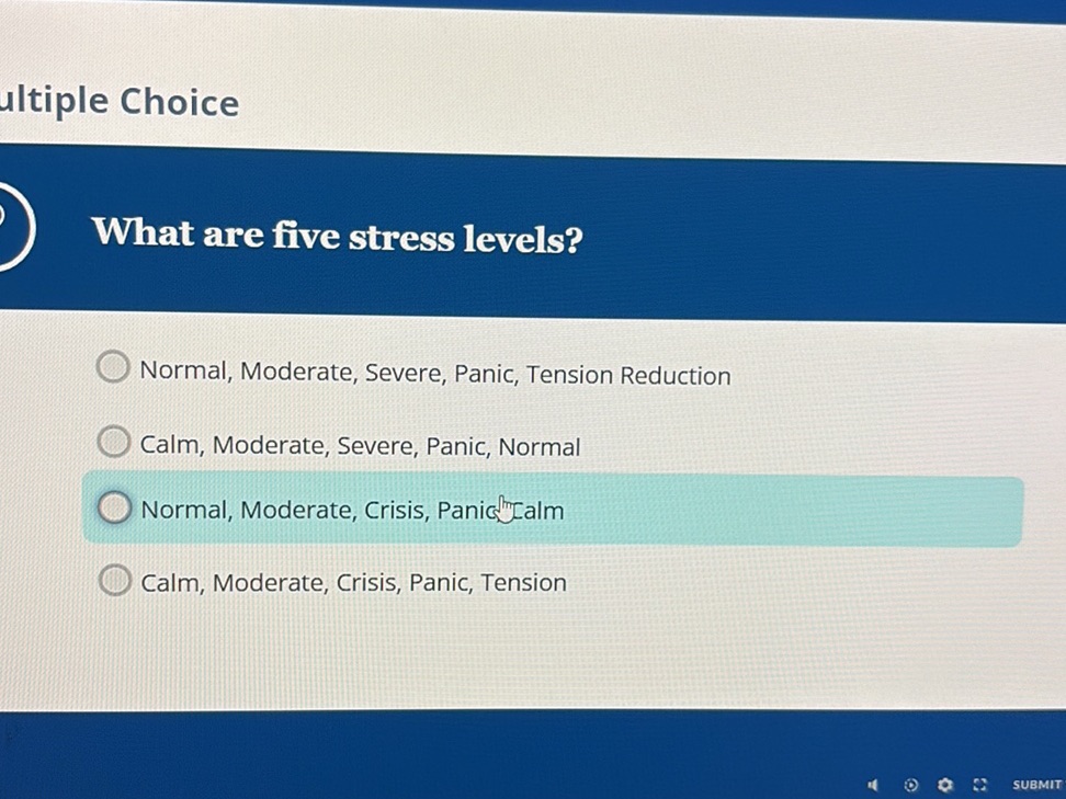 ultiple Choice What are five stress levels? | StudyX