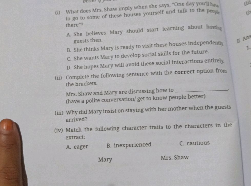 (i) What does Mrs. Shaw imply when she says, | StudyX