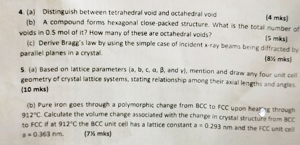 4. (a) Distinguish between tetrahedral void | StudyX