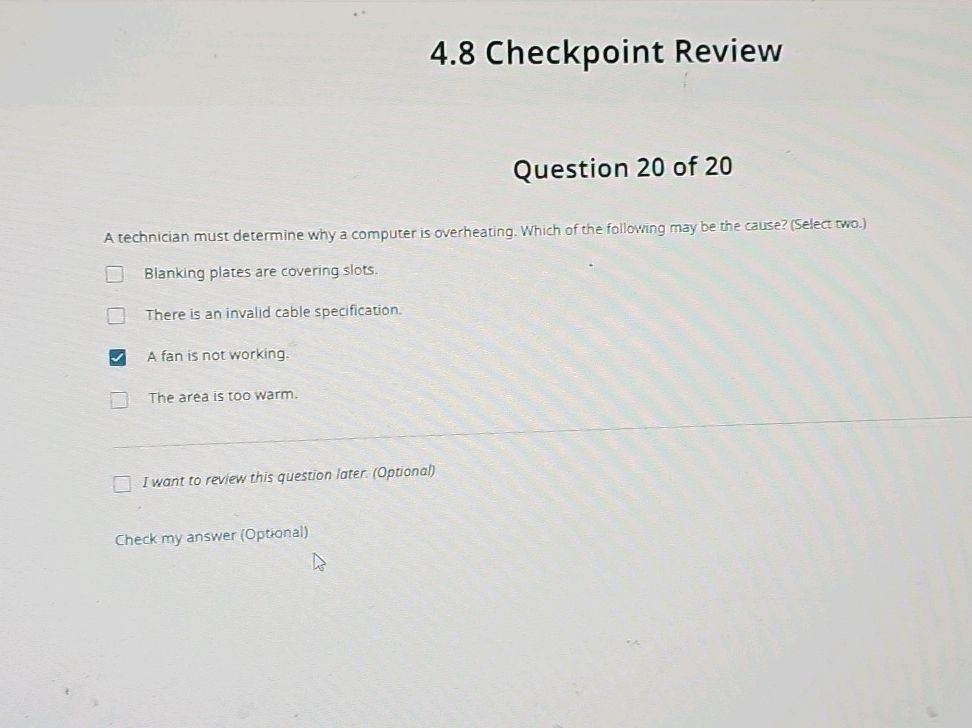 4.8 Checkpoint Review Question 20 of 20 A