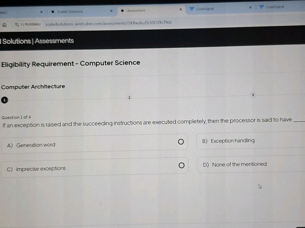 Question 1 of 4 If an exception is raised | StudyX