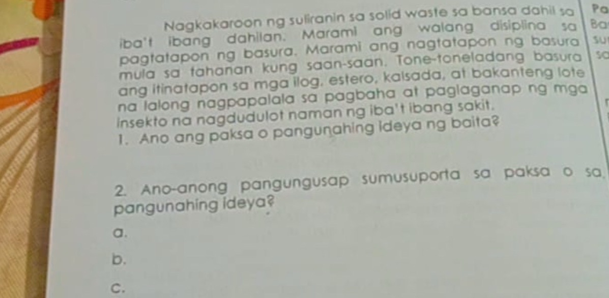 1. Ano ang paksa o pangunahing ideya ng | StudyX