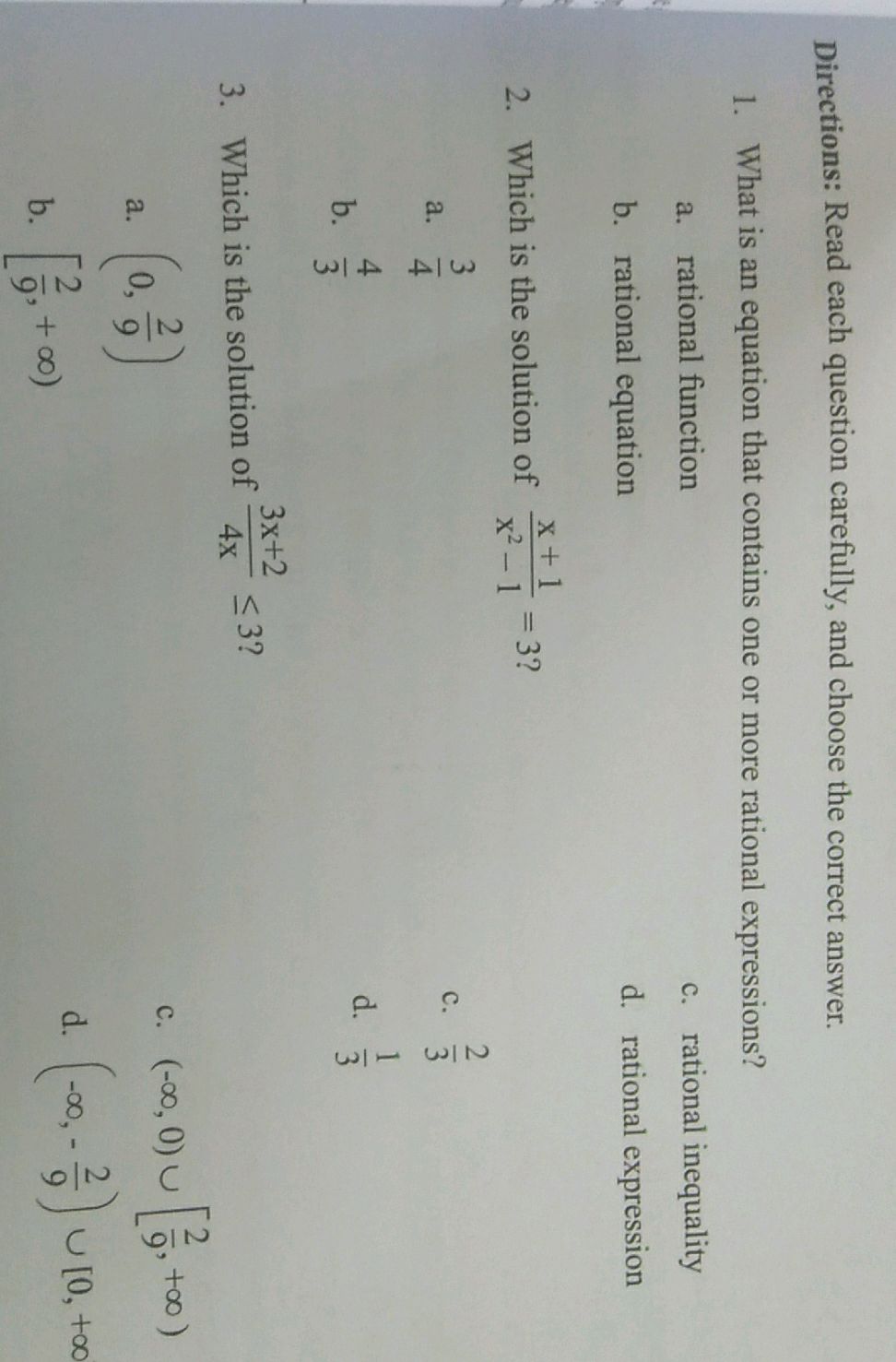 Directions: Read each question carefully, | StudyX
