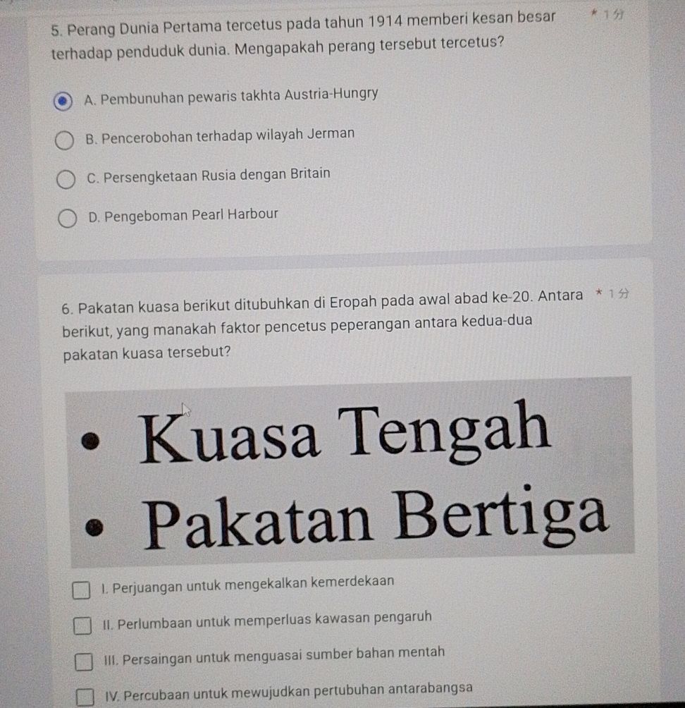 5. Perang Dunia Pertama tercetus pada tahun | StudyX