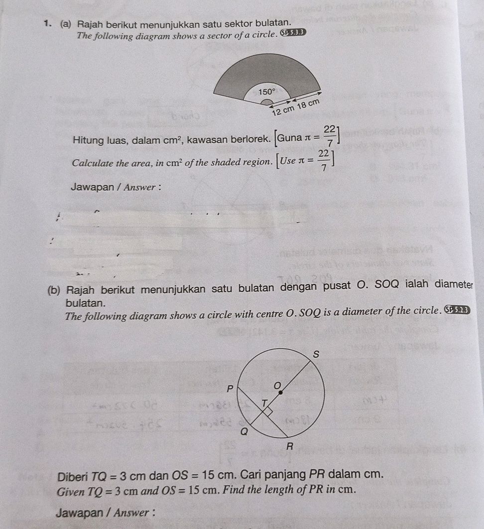 1. (a) Rajah berikut menunjukkan satu sektor | StudyX