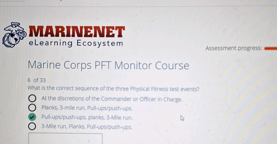 Marine Corps PFT Monitor Course 6 of 33 What