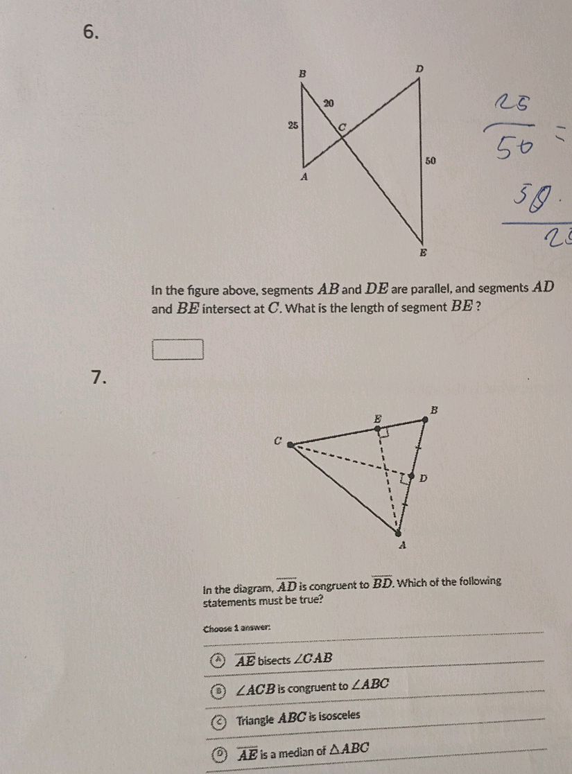 In the figure above, segments AB and DE are