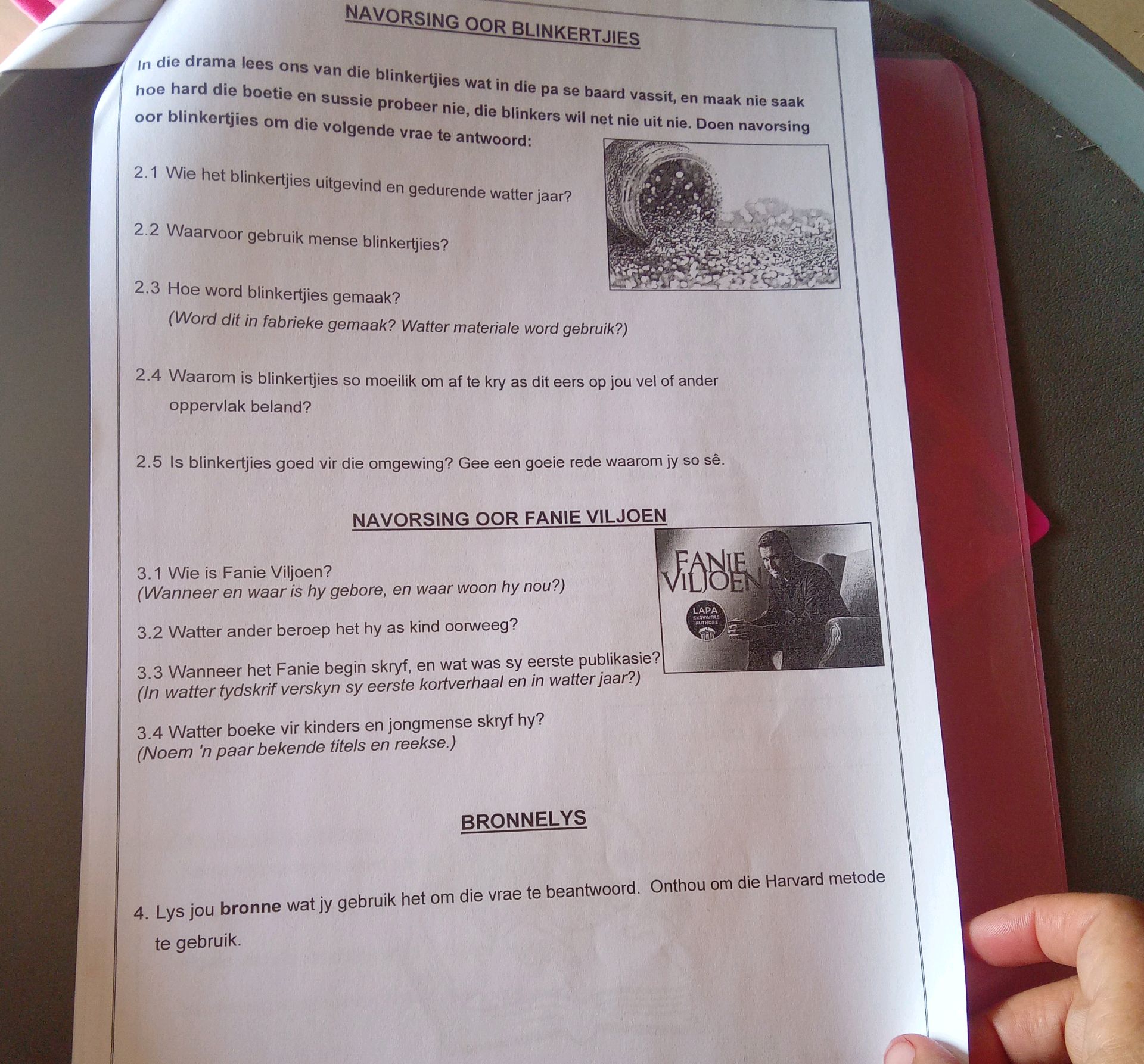 NAVORSING OOR BLINKERTJIES In die drama lees