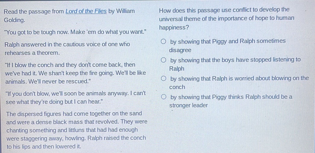 Read the passage from *Lord of the Flies* by | StudyX