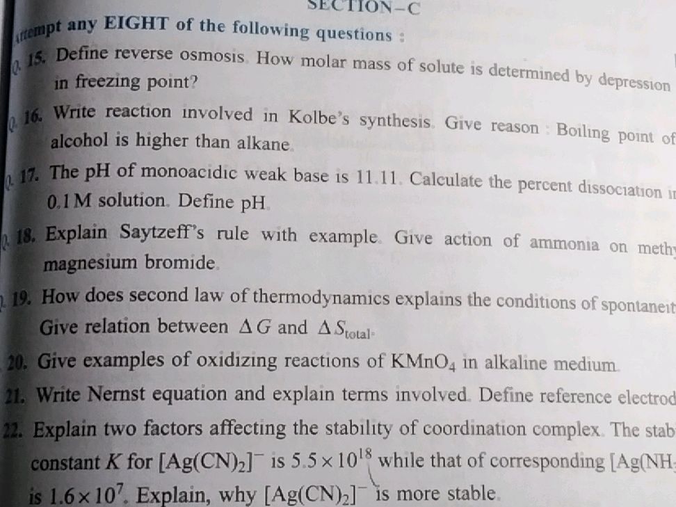 arempt any EIGHT of the following questions | StudyX