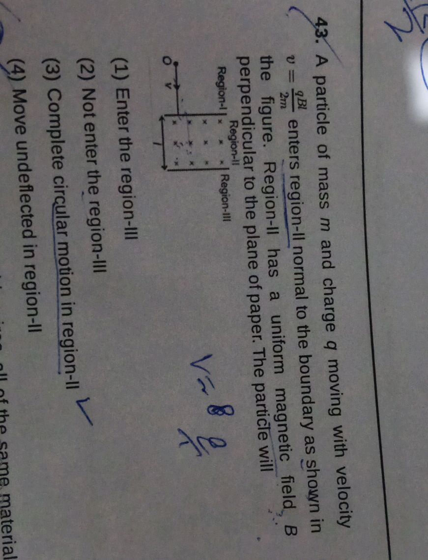 43. A particle of mass *m* and charge *q* | StudyX