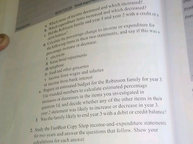 a. Which items of income decreased and which
