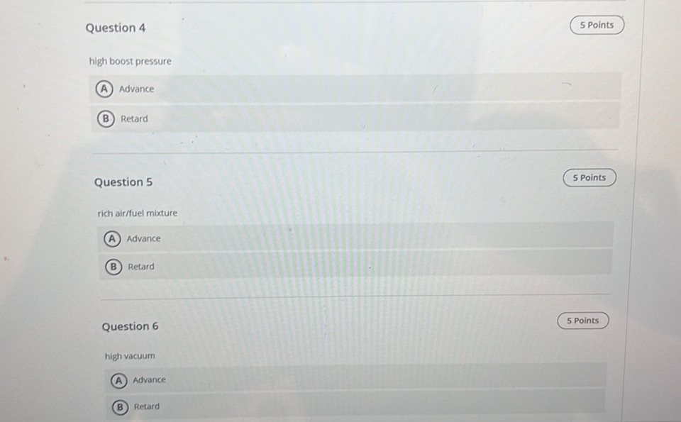 Question 4 5 Points high boost pressure | StudyX