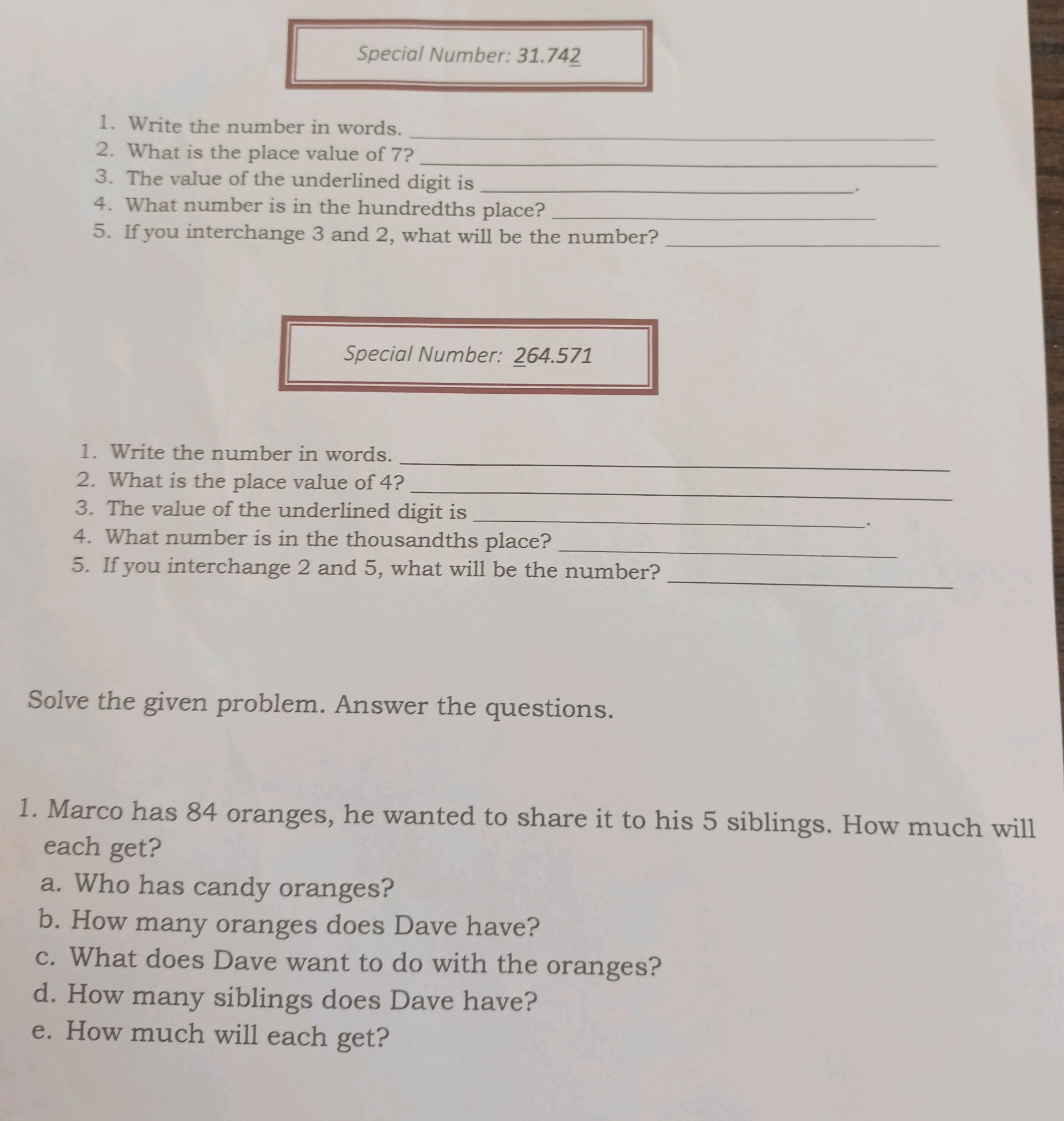 Special Number: 31.742 1. Write the number | StudyX