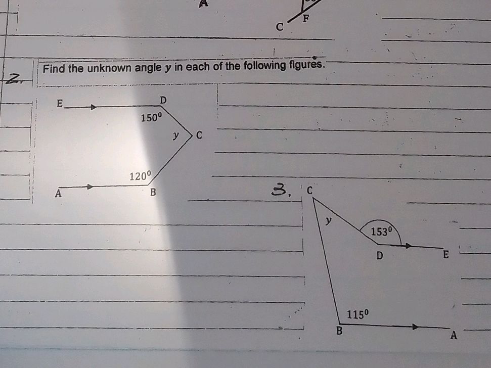 Find the unknown angle y in each of the | StudyX