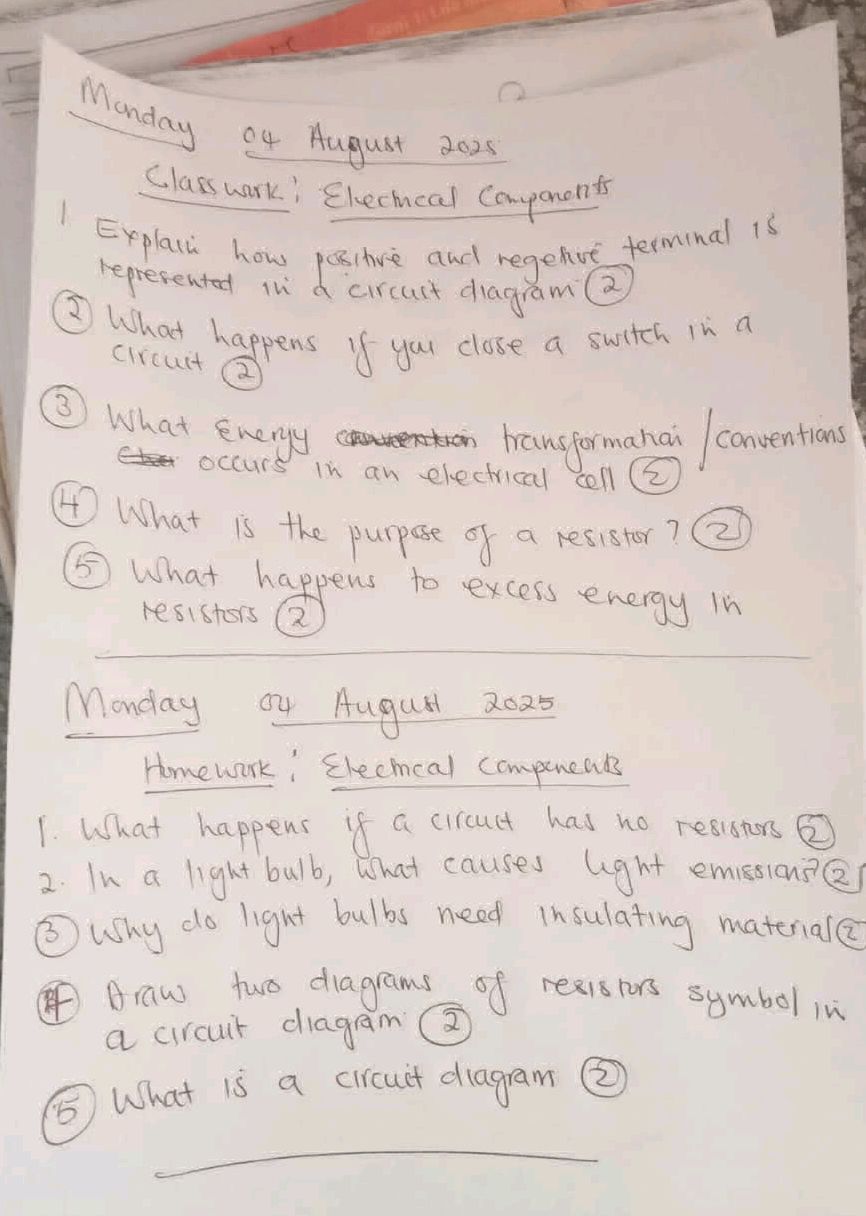 Class work: Electrical Components 1. | StudyX