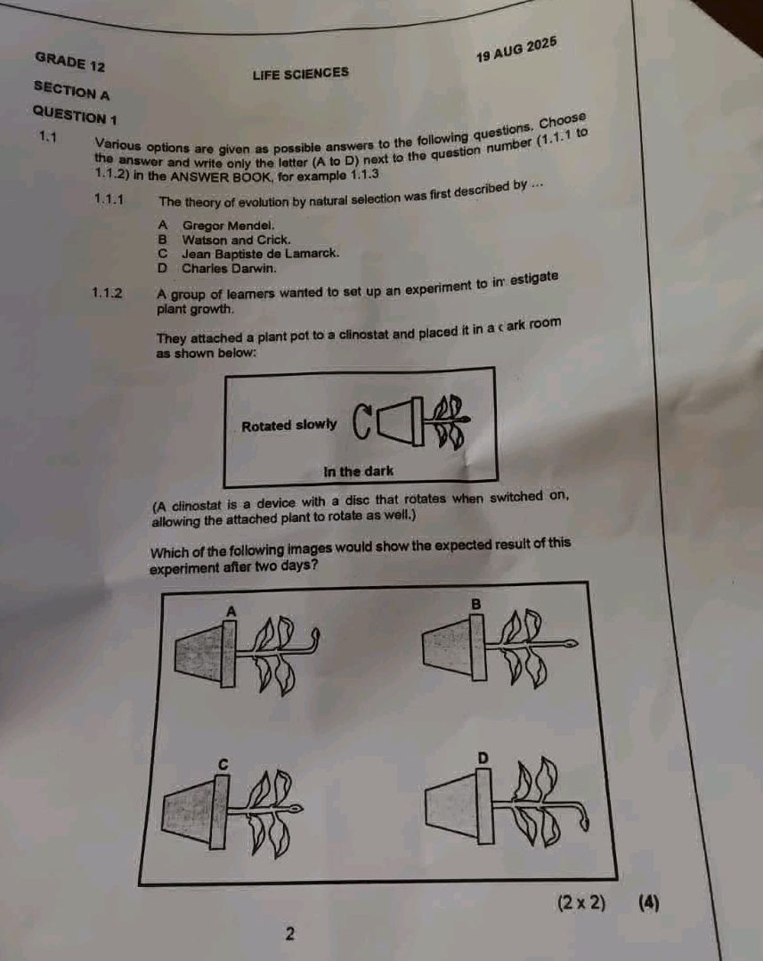 GRADE 12 LIFE SCIENCES SECTION A QUESTION 1 | StudyX