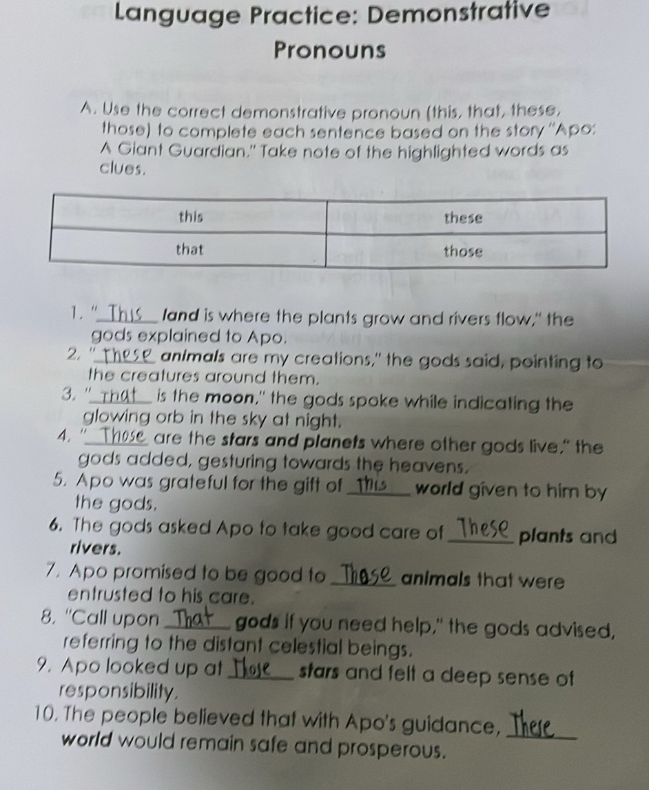 Language Practice: Demonstrative Pronouns A. | StudyX