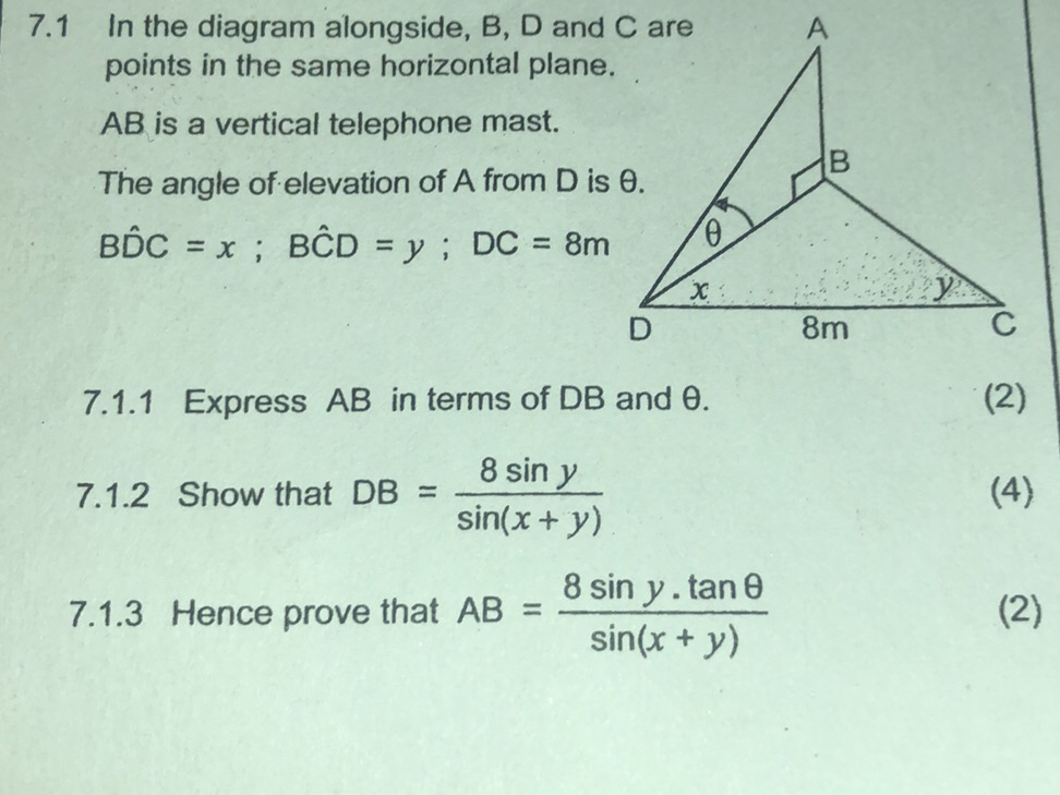 7.1 In the diagram alongside, B, D and C are