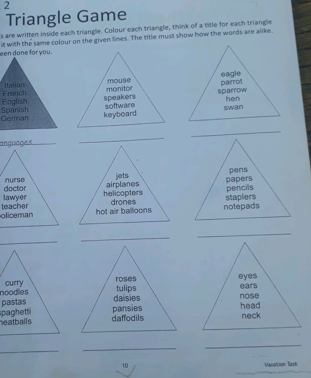 Triangle Game Think of a title for each | StudyX
