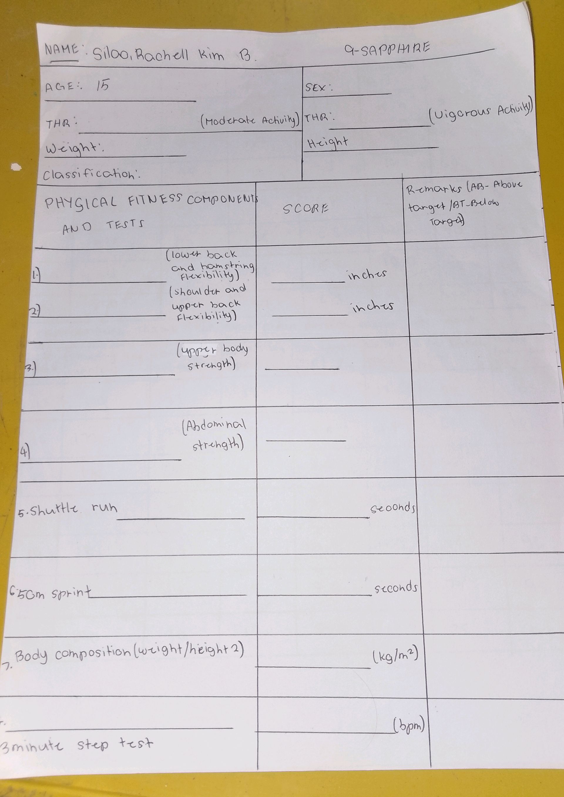 PHYSICAL FITNESS COMPONENTS AND TESTS 1)
