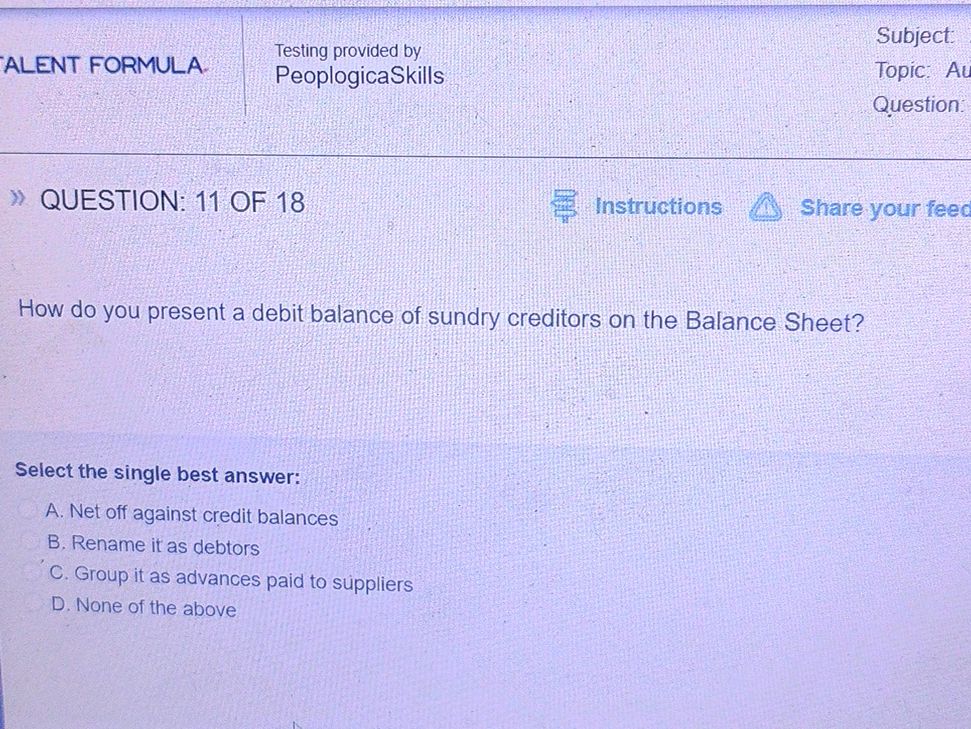 How do you present a debit balance of sundry