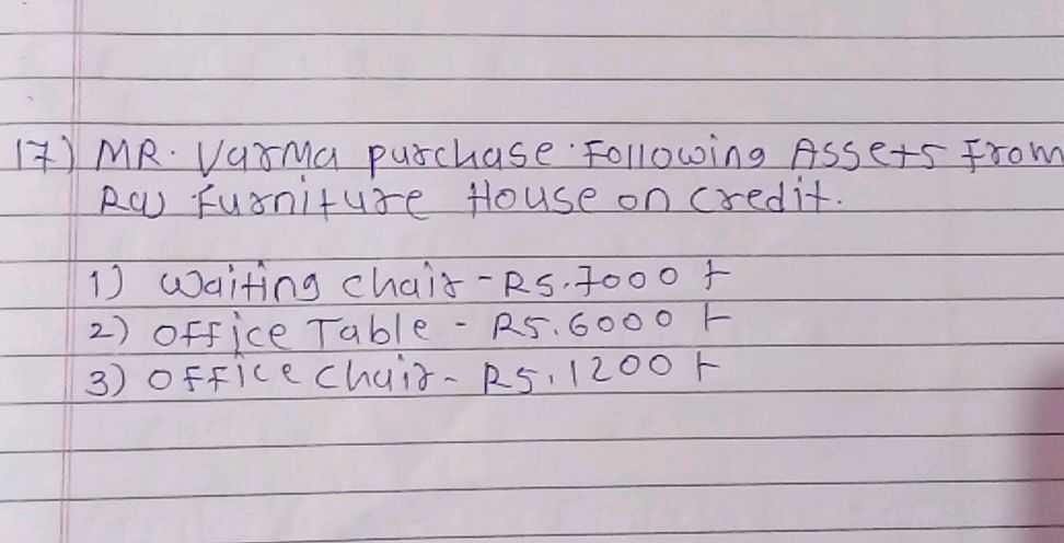 17) MR. Varma purchase Following Assets From