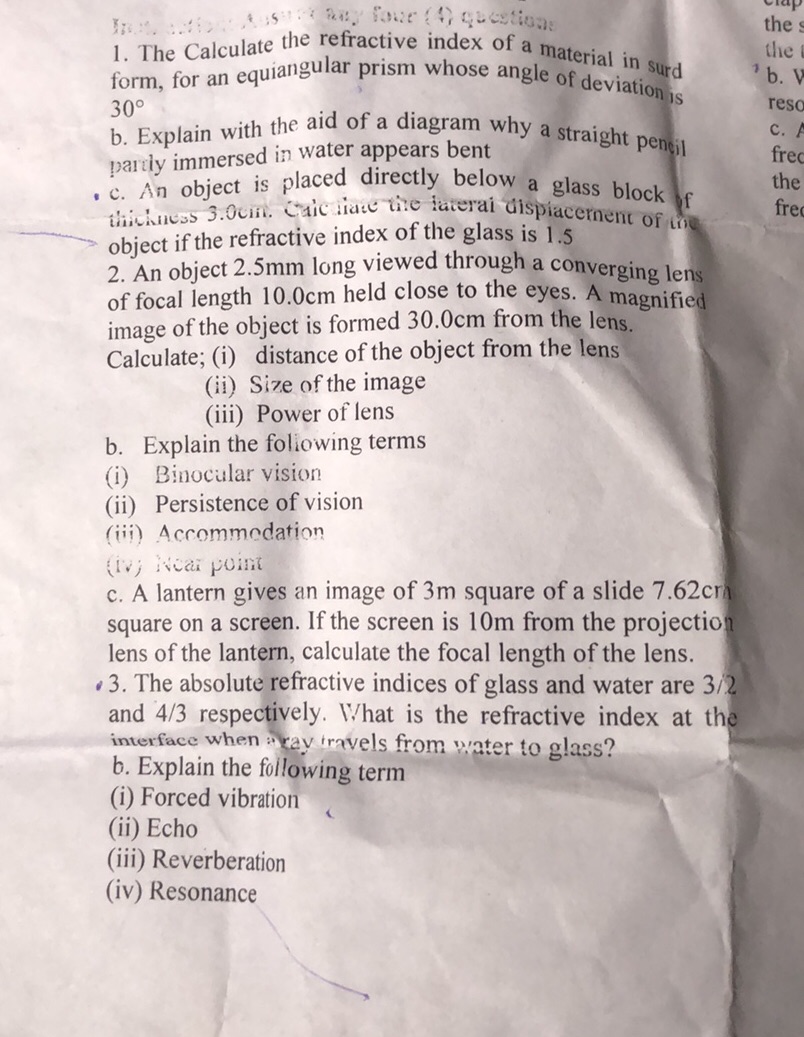 1. Calculate the refractive index of a | StudyX