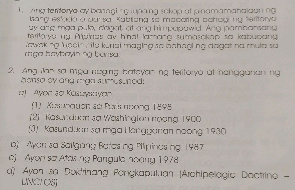 1. Ang teritoryo ay bahagi ng lupaing sakop | StudyX