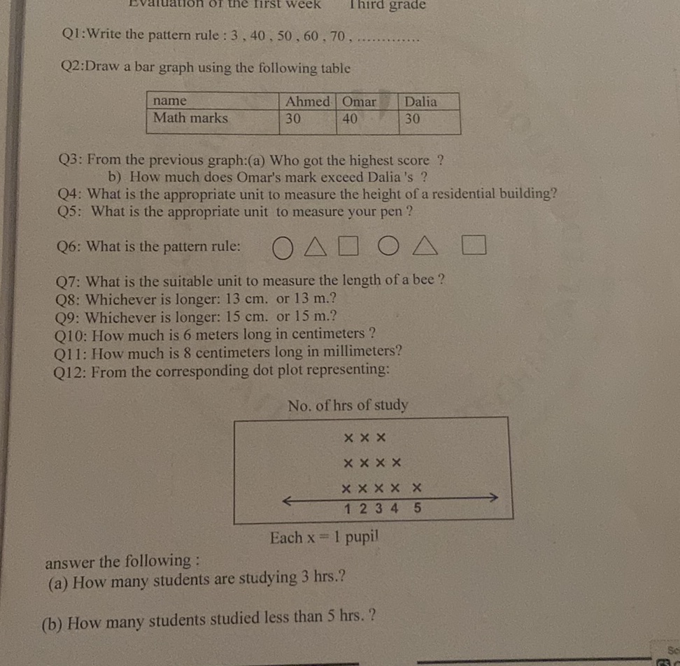 Q1: Write the pattern rule: 3, 40, 50, 60, | StudyX