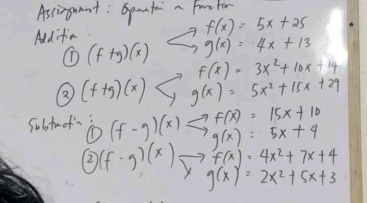 Addition: (1) $(f+g)(x)$ $f(x) = 5x + 25$ | StudyX