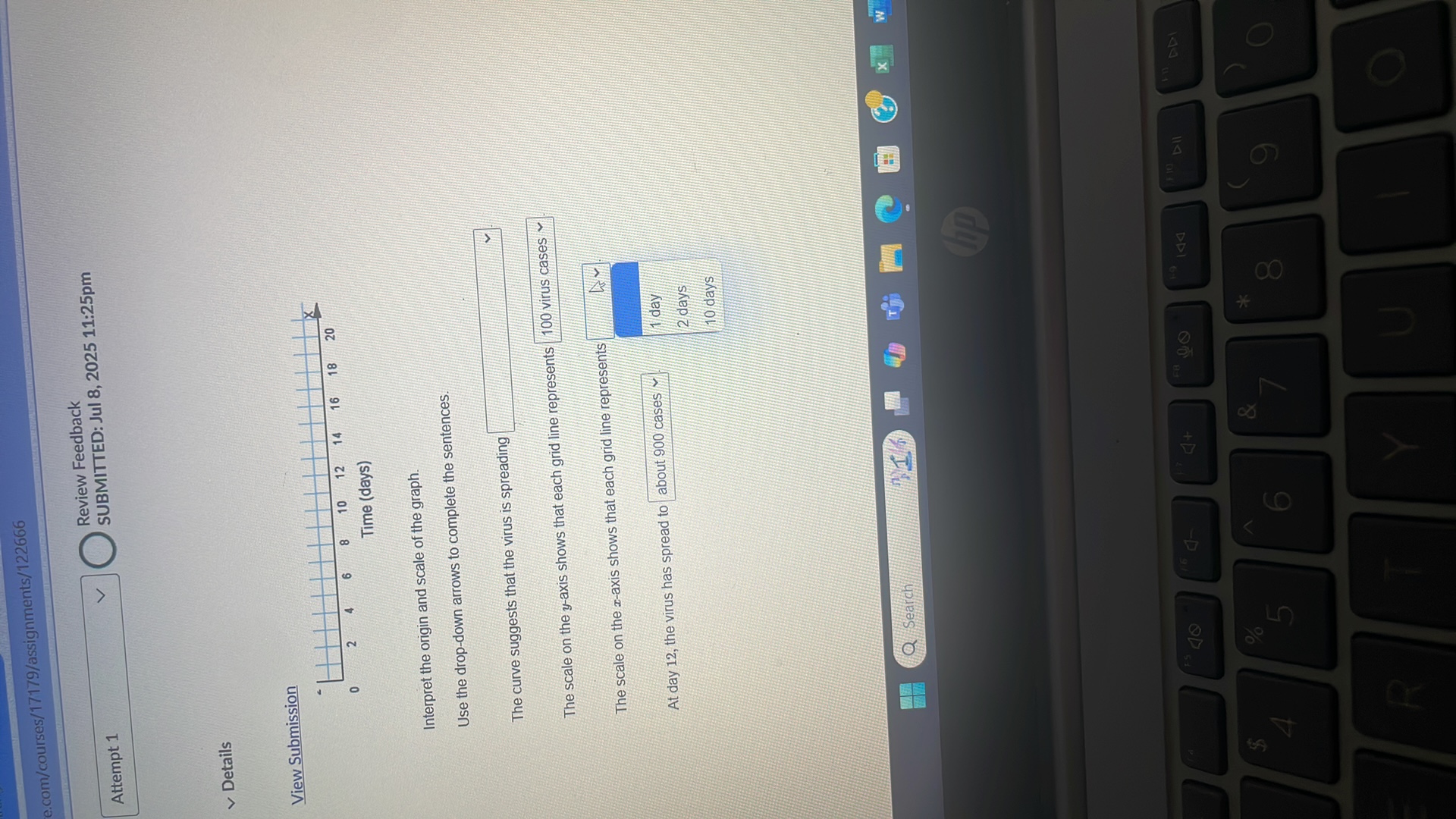 This graph shows the spread of a virus (in | StudyX