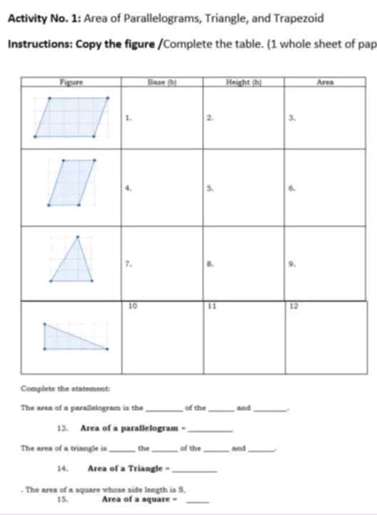 Activity No. 1: Area of Parallelograms, | StudyX