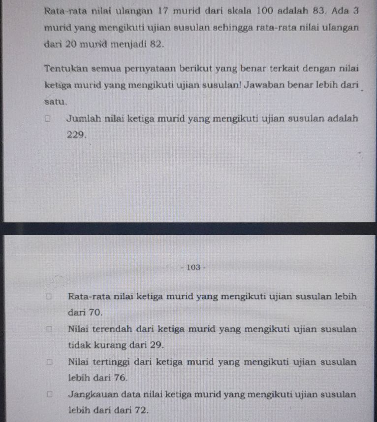 Rata-rata nilai ulangan 17 murid dari skala | StudyX