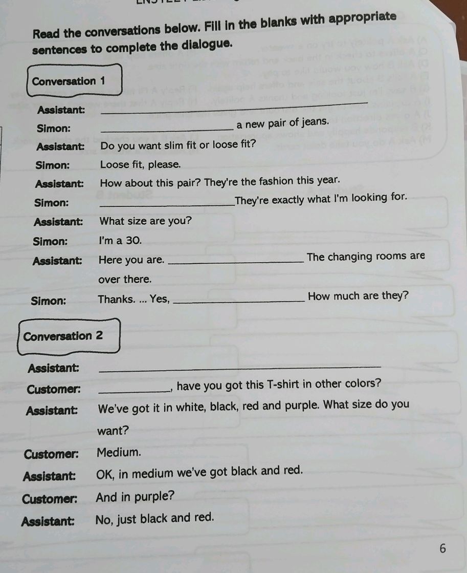 Read the conversations below. Fill in the | StudyX