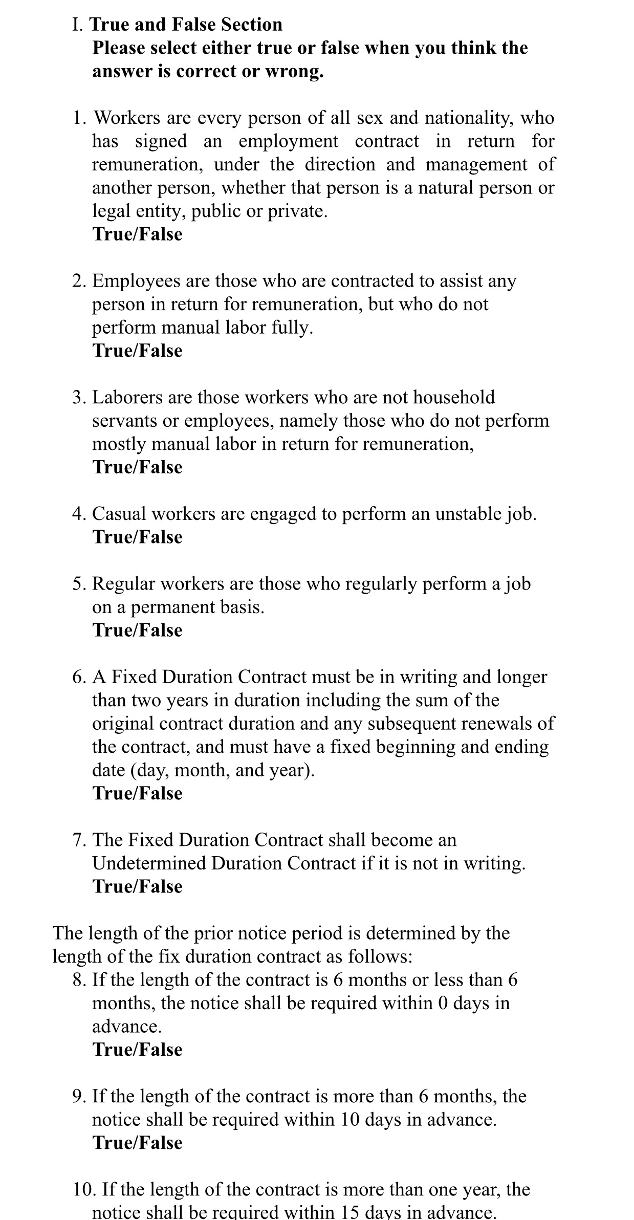 I. True and False Section Please select | StudyX
