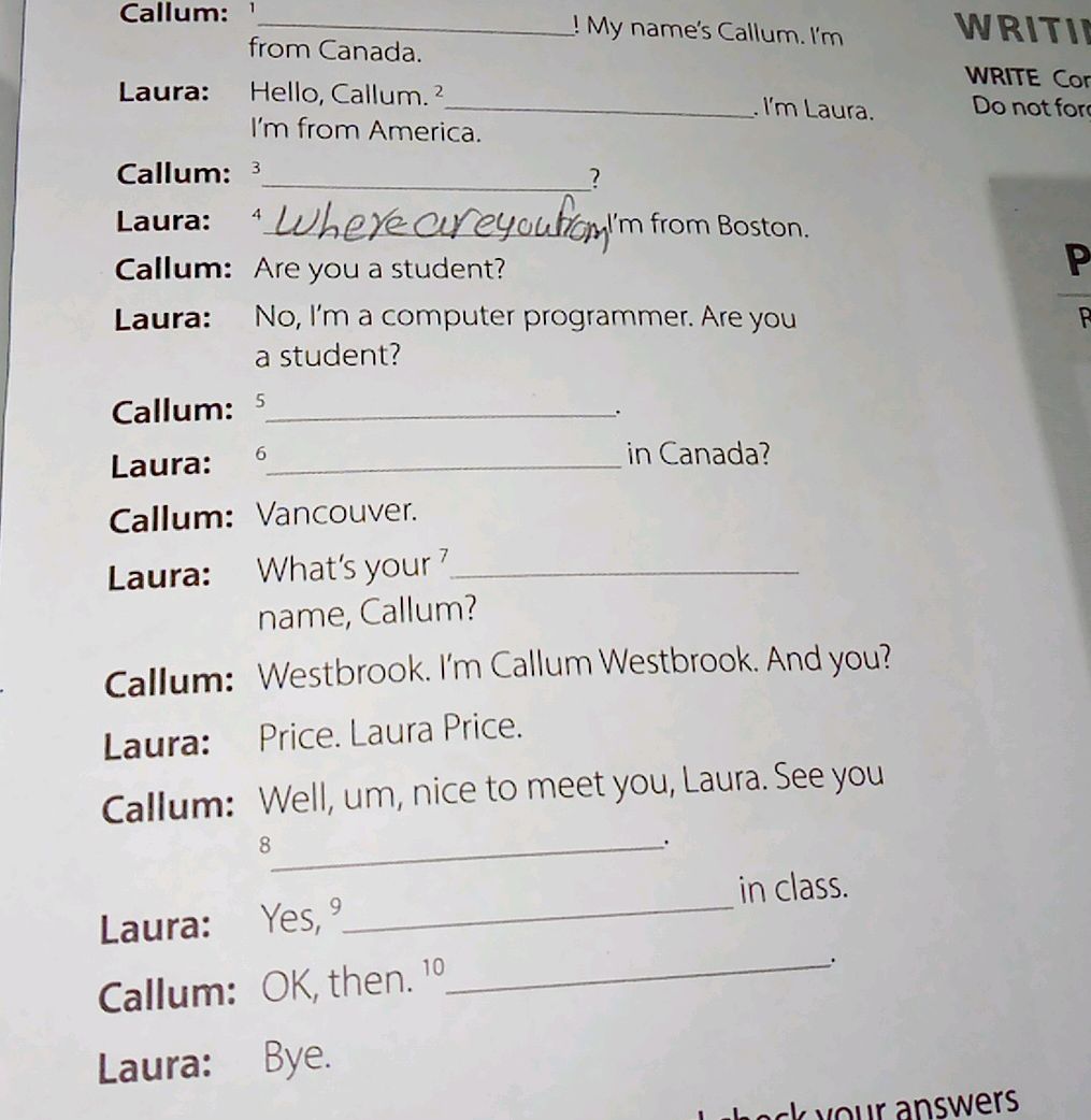 Callum: 1 from Canada. Laura: Hello, | StudyX