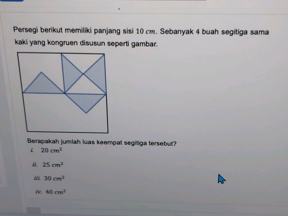 Persegi berikut memiliki panjang sisi 10 cm.