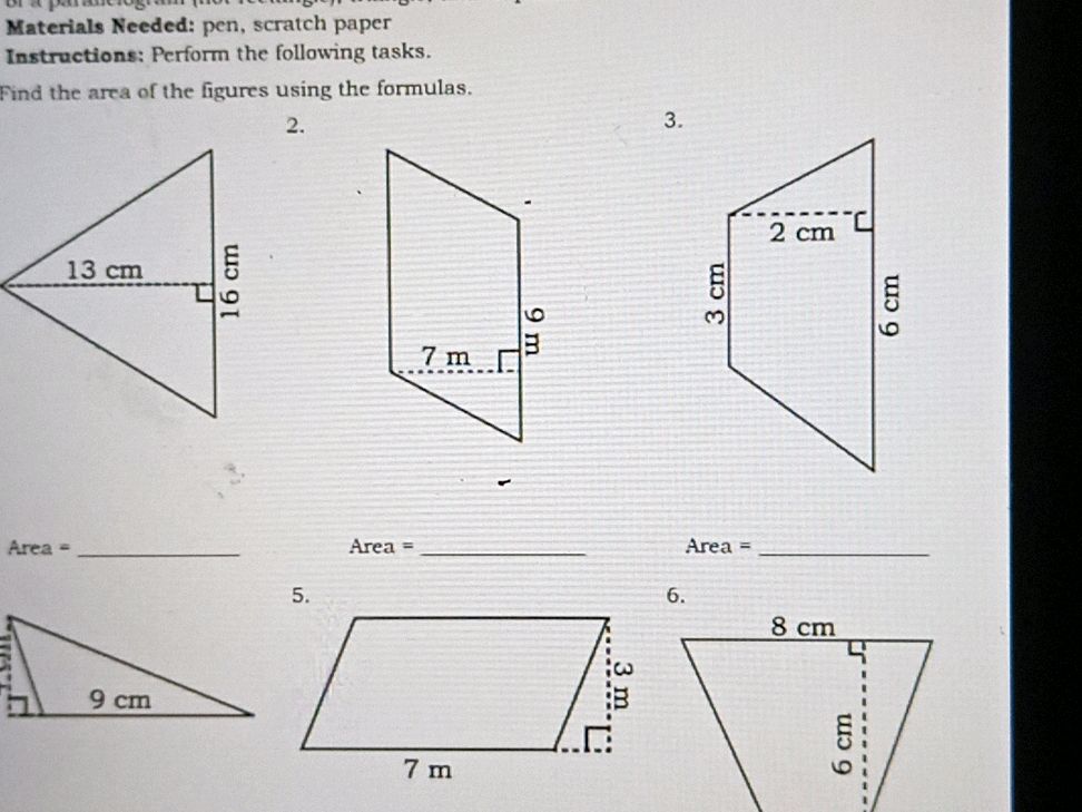 Find the area of the figures using the