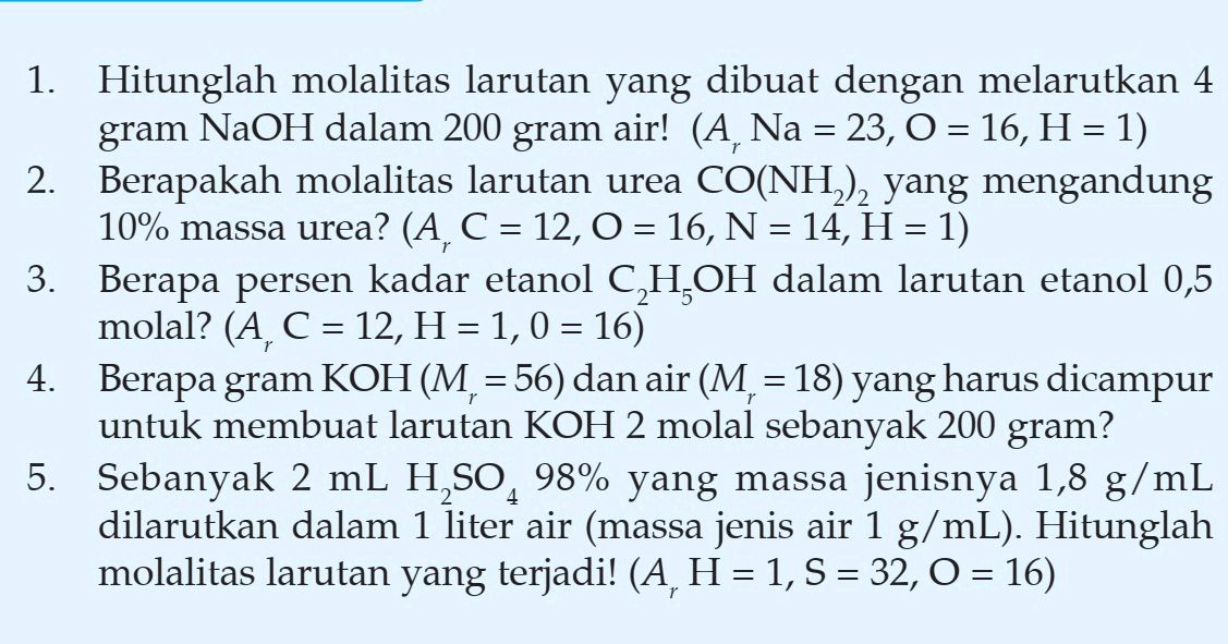 1. Hitunglah molalitas larutan yang dibuat | StudyX