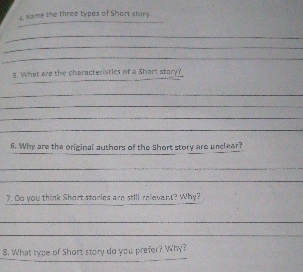 4. Name the three types of Short story. 5. | StudyX