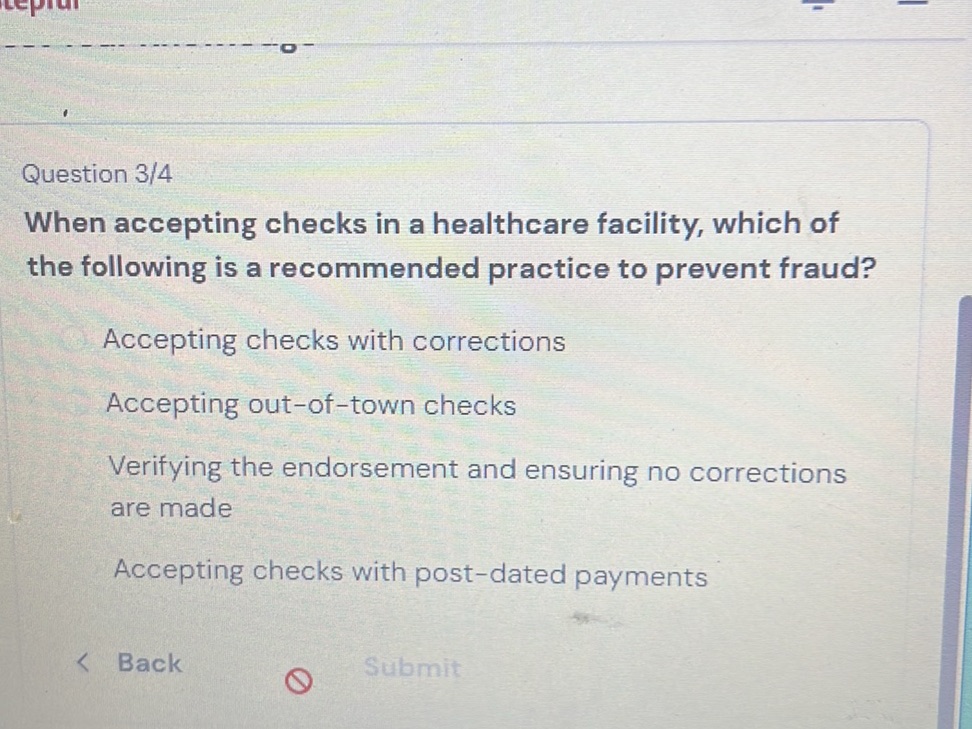 When accepting checks in a healthcare