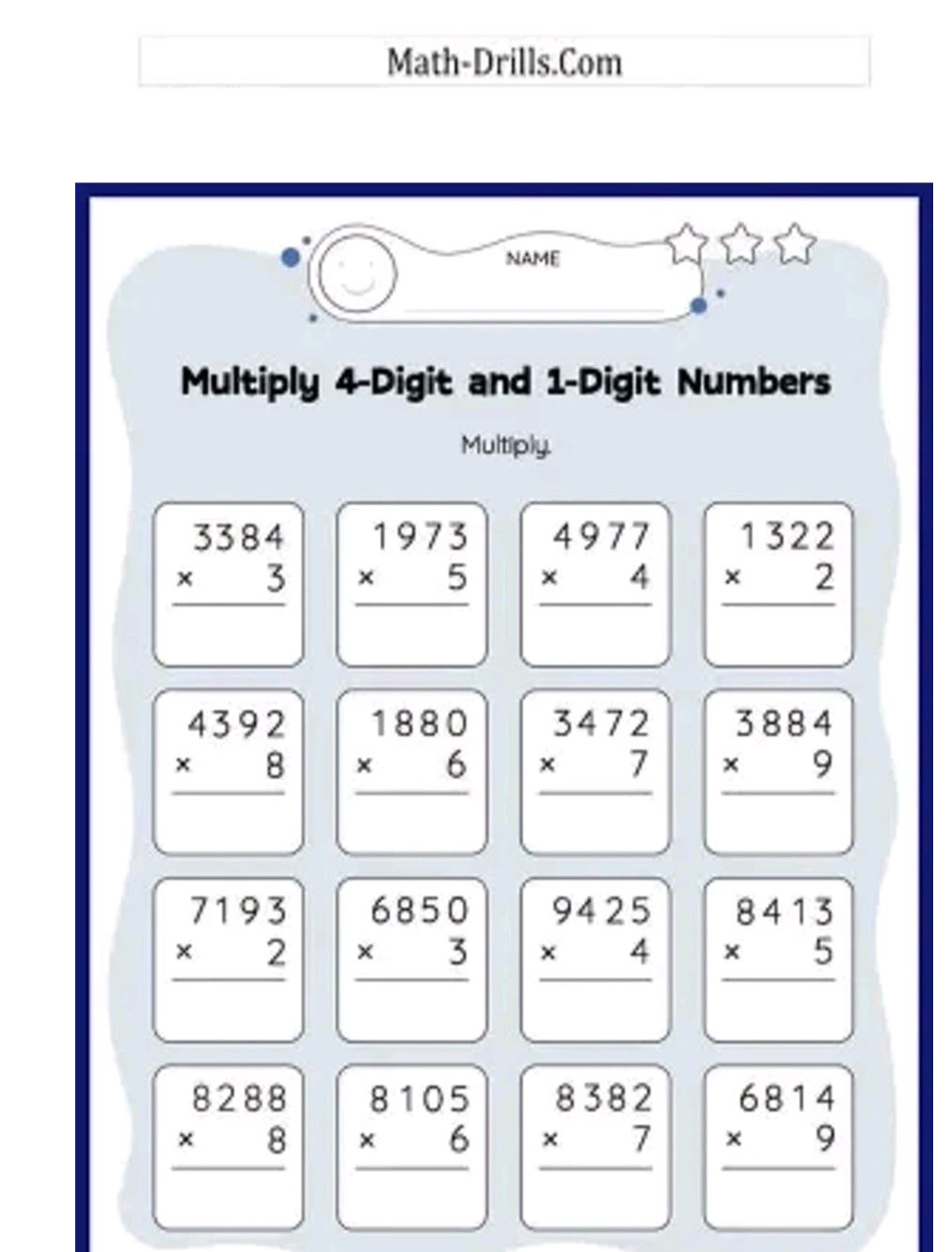 Multiply 4-Digit and 1-Digit Numbers 3384 x