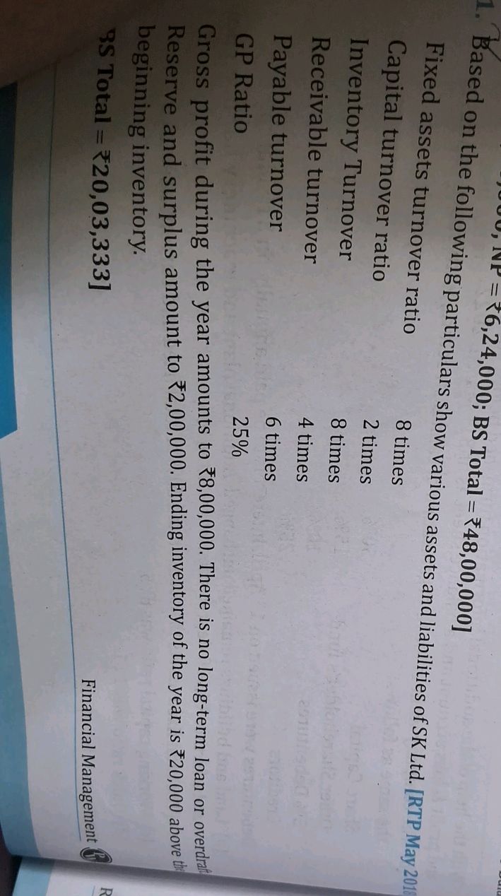 1. Based on the following particulars show | StudyX