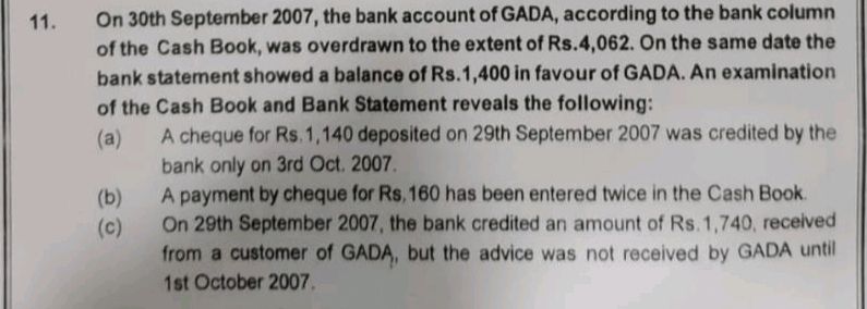 On 30th September 2007, the bank account of