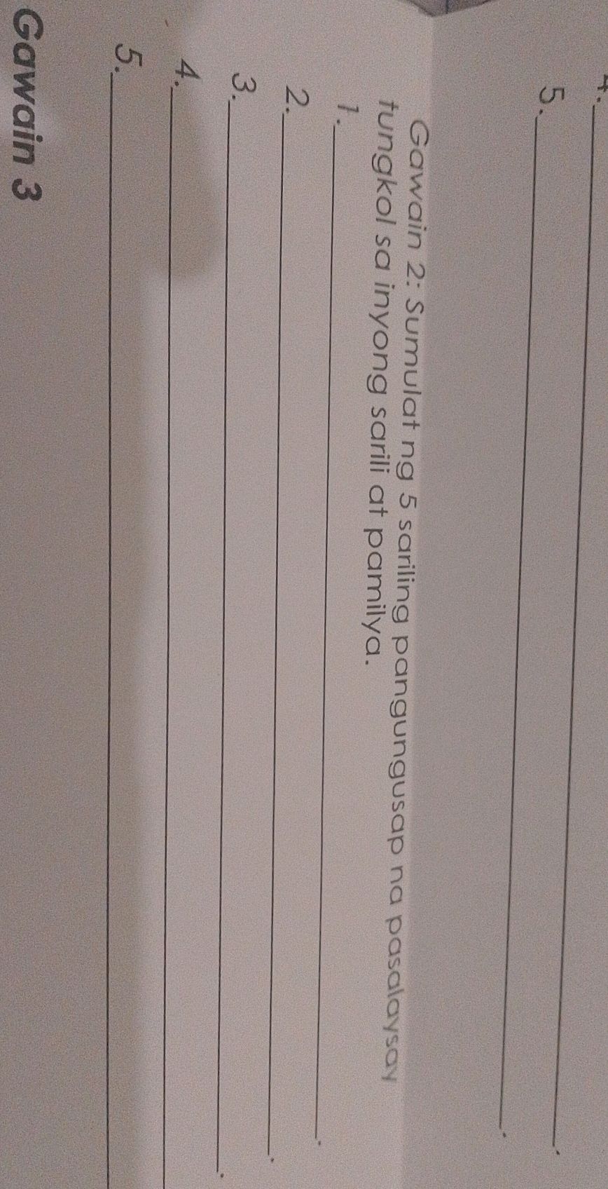 Gawain 2: Sumulat ng 5 sariling pangungusap | StudyX