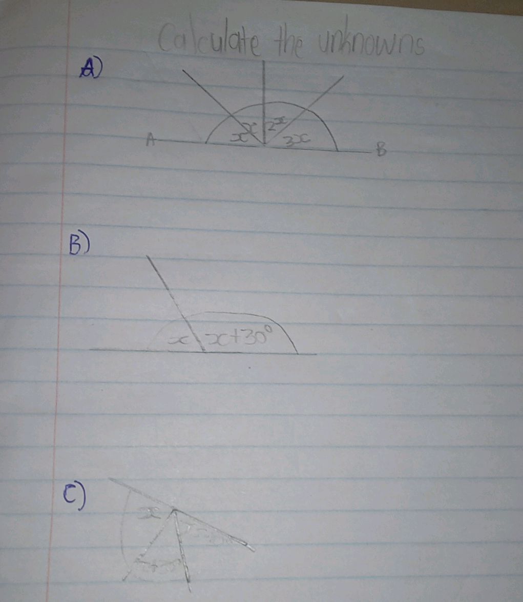 Calculate the unknowns A) Diagram with