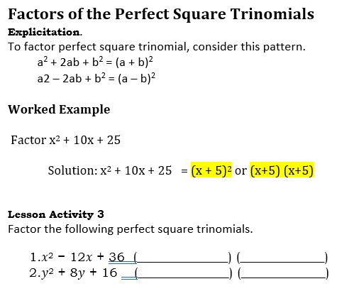 To factor perfect square trinomial, consider | StudyX