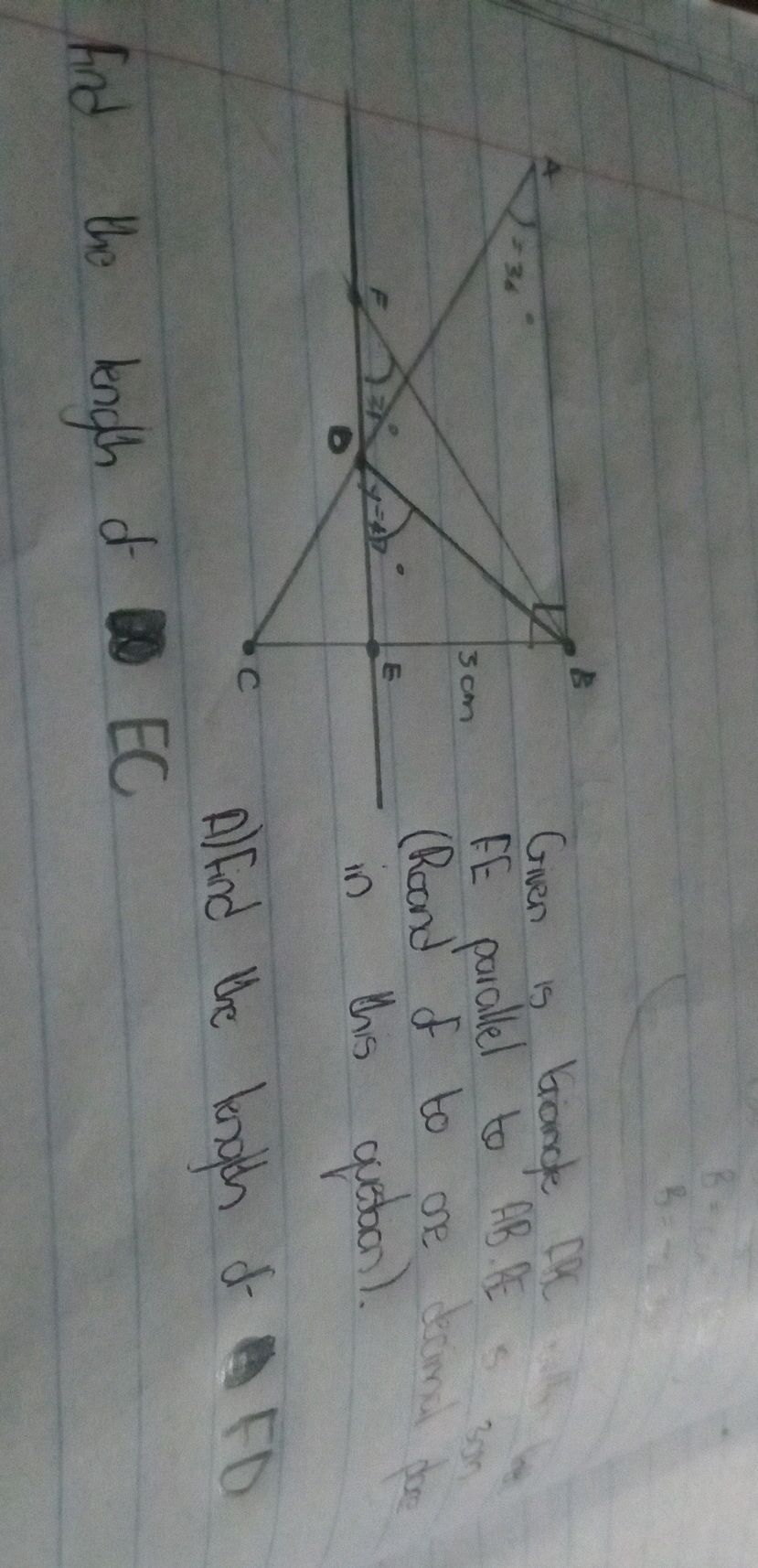 Given triangle ABC with FE parallel to AB,
